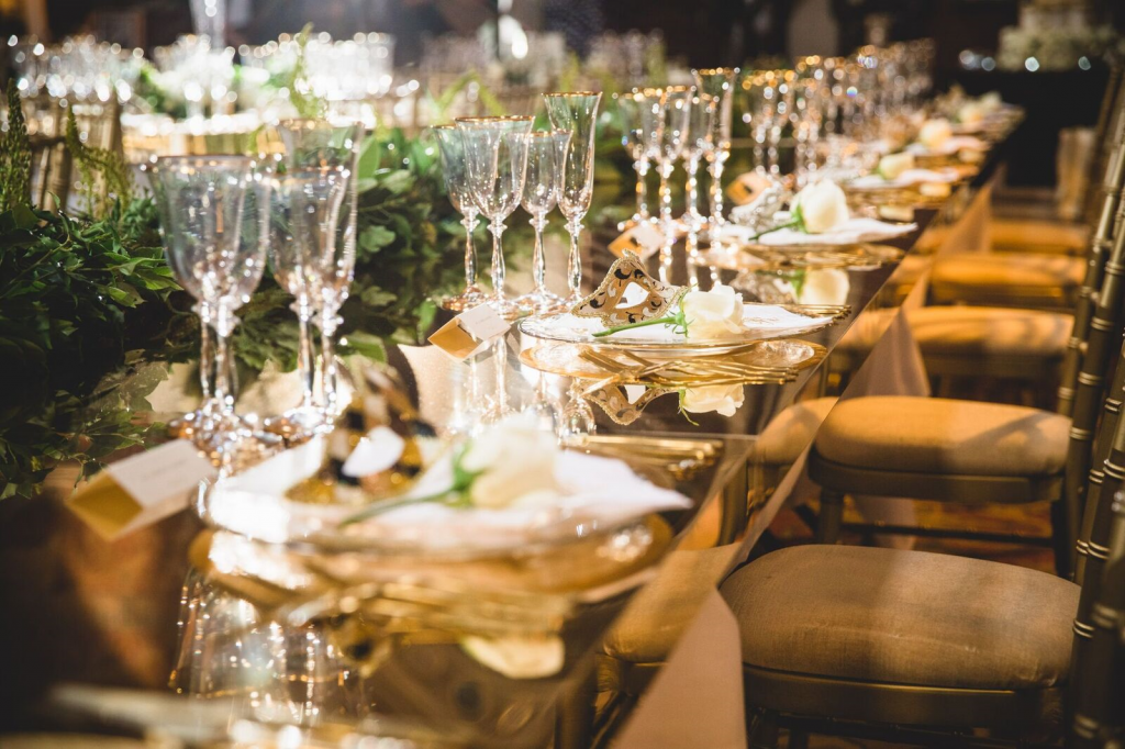 Gold Mirror Trestle Dining Table - Furniture4Events